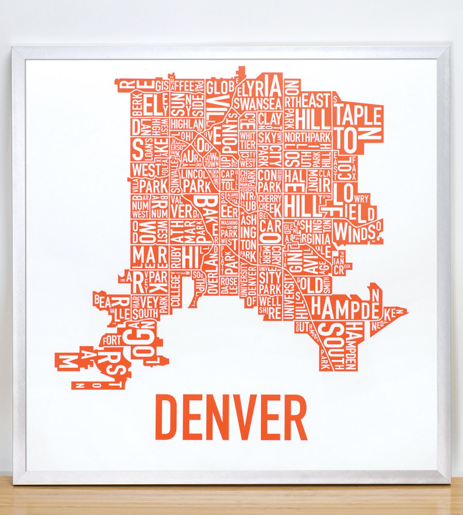 Denver Neighborhood Map Poster or Print / Denver Typographic ...