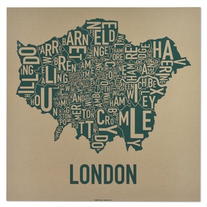 London Boroughs Map Poster or Print, Original Artist of Type City ...
