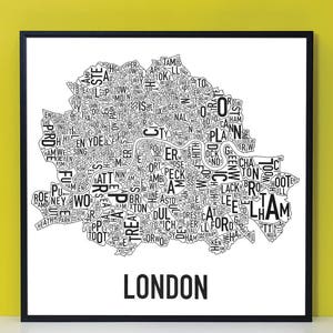 London Neighbourhoods Map Poster or Print, Original Artist of Type City ...