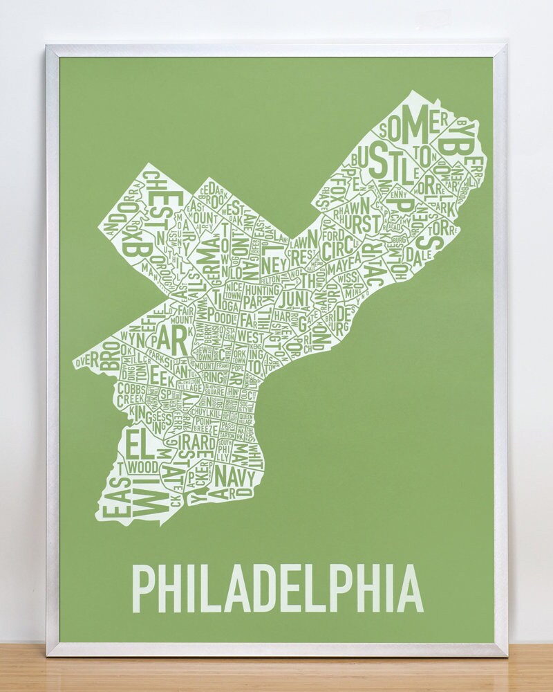 Philadelphia Neighborhood Map Poster or Print, Original Artist of Type ...