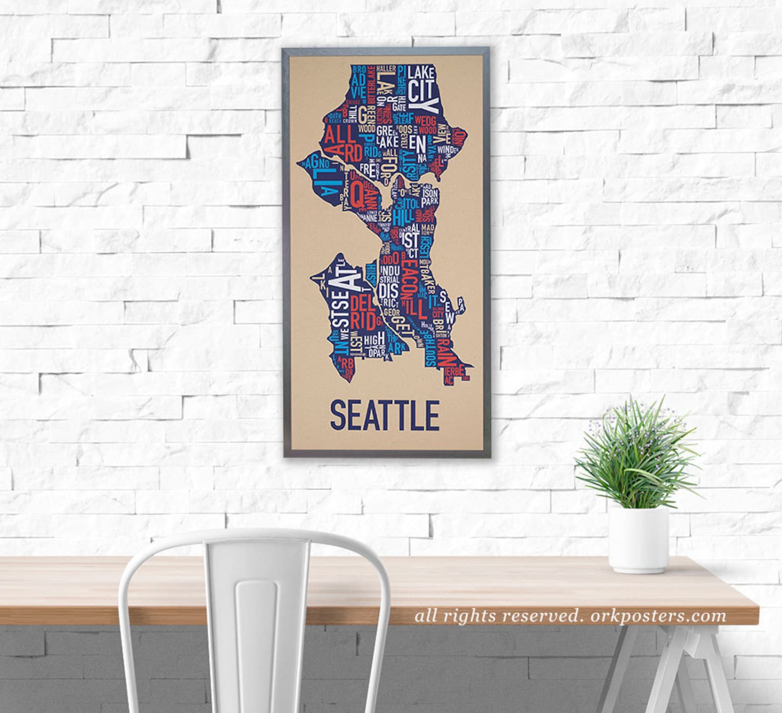Seattle Neighborhood Map Poster or Print, Original Artist of Type City ...