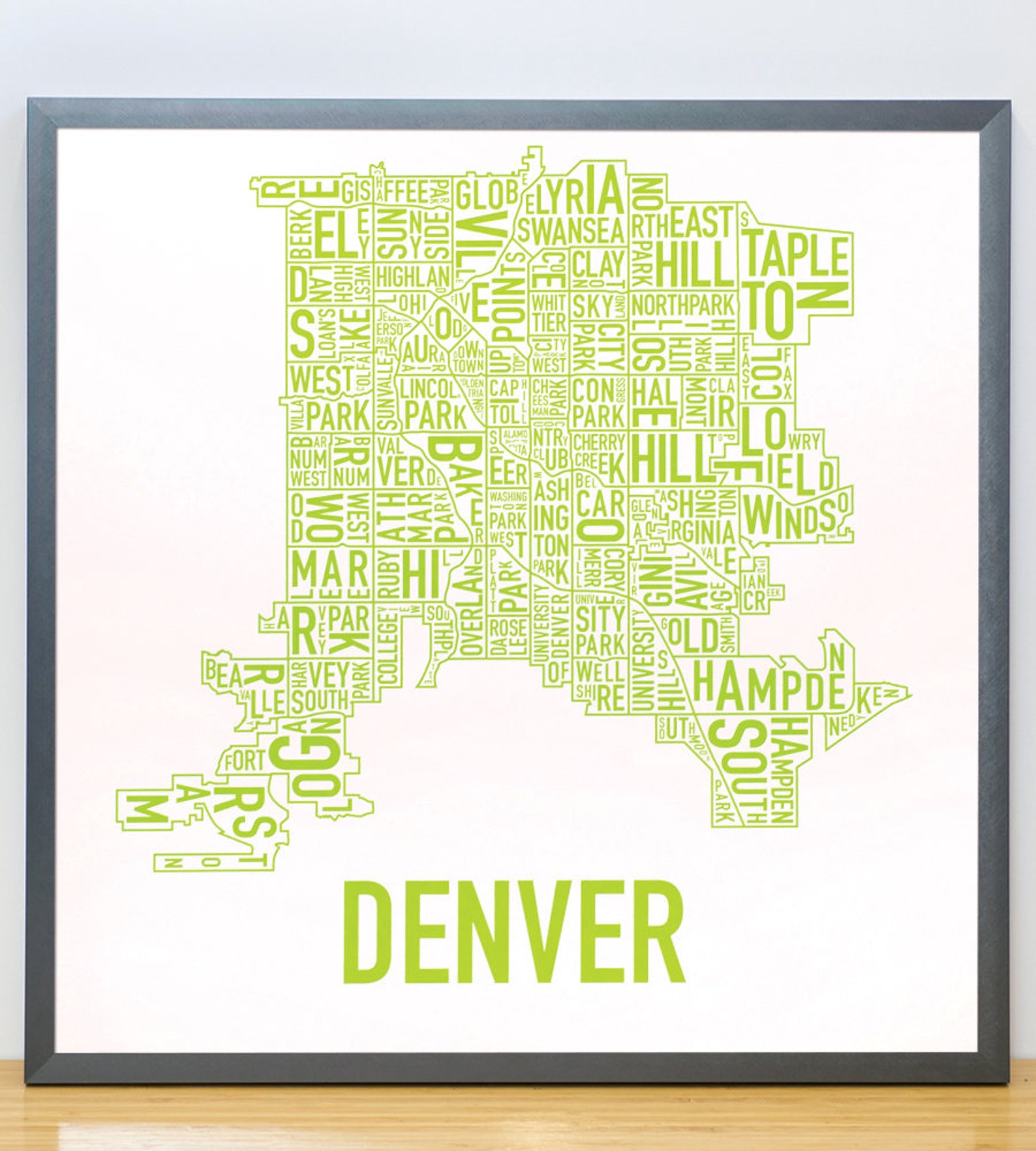 Denver Neighborhood Map Poster or Print / Denver Typographic ...