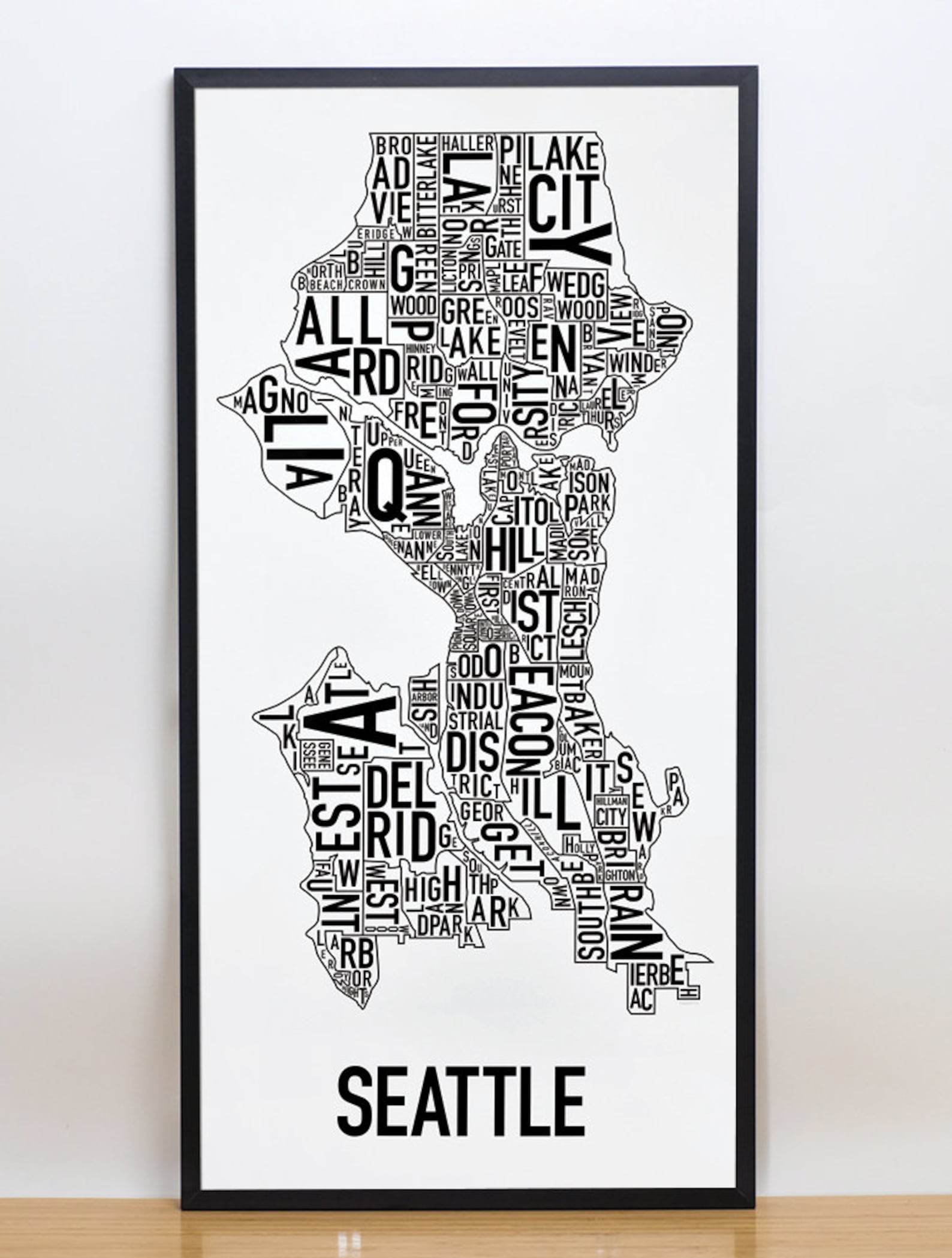 Seattle Neighborhood Map Poster or Print, Original Artist of Type City ...