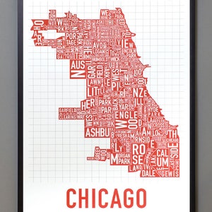 Chicago Neighborhood Map Poster, the Original Chicago Neighborhood Type ...