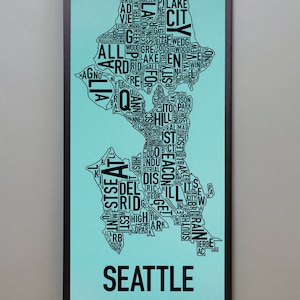 Seattle Neighborhood Map Poster or Print, Original Artist of Type City ...