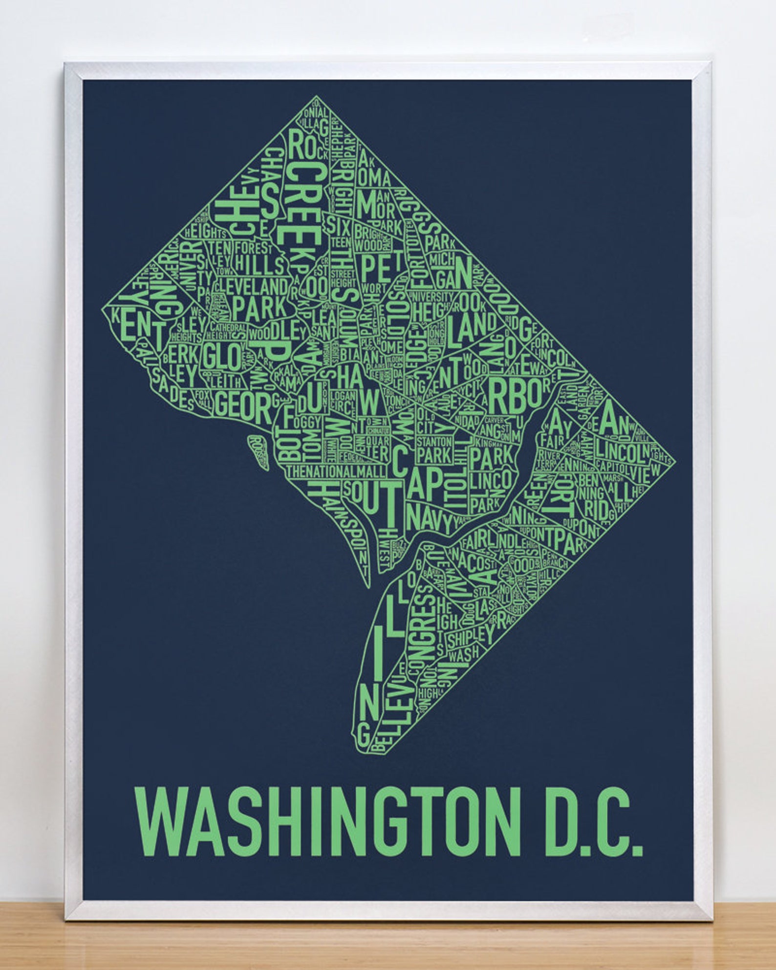 Washington DC Neighborhood Map Poster or Print / Washington DC Type ...