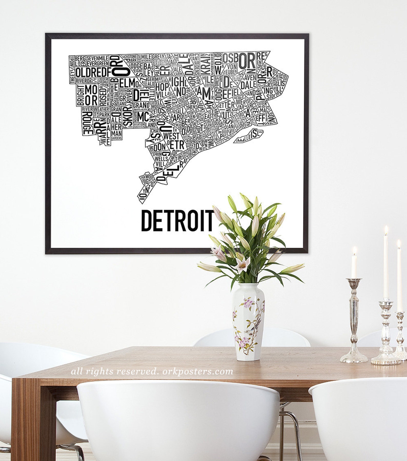 Detroit Neighborhood Map Poster or Print, Original Artist of Type City ...