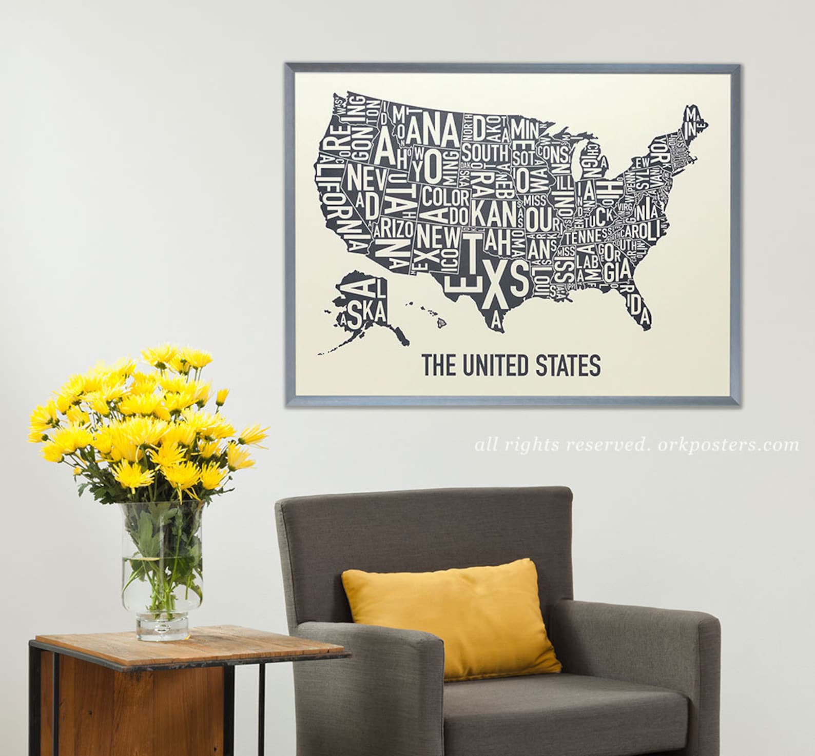 United States of America Typography State Map Poster or Print, Original ...