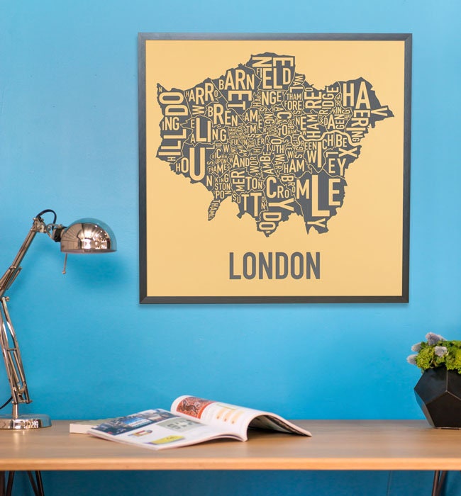 London Boroughs Map Poster or Print, Original Artist of Type City ...