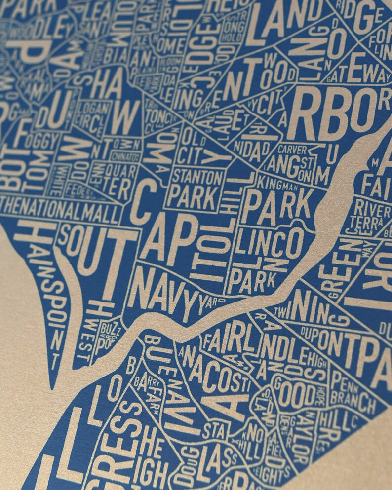 Washington DC Neighborhood Map Poster or Print / Washington DC Type ...