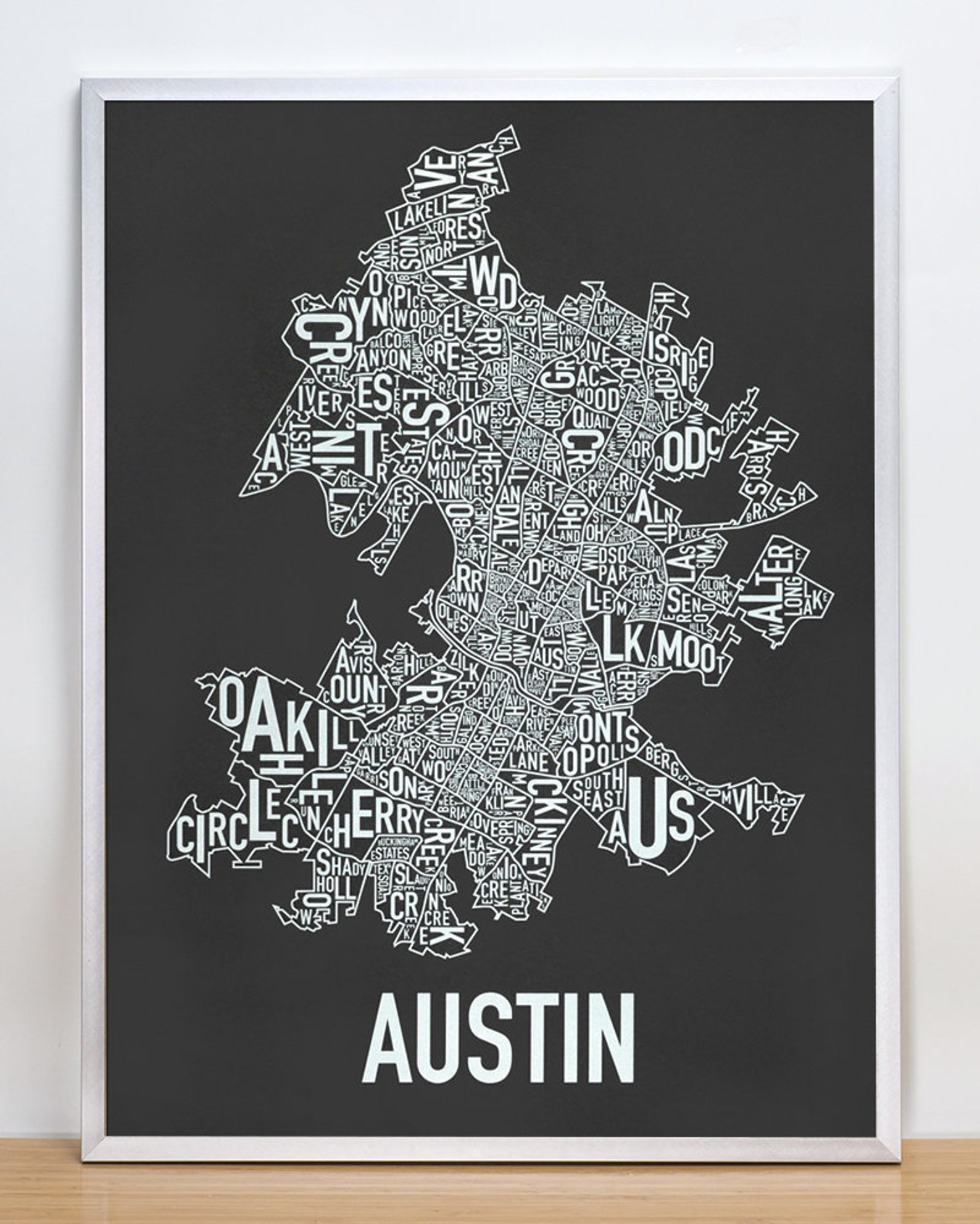 Austin Neighborhood Map Poster or Print, Original Artist of Type City ...