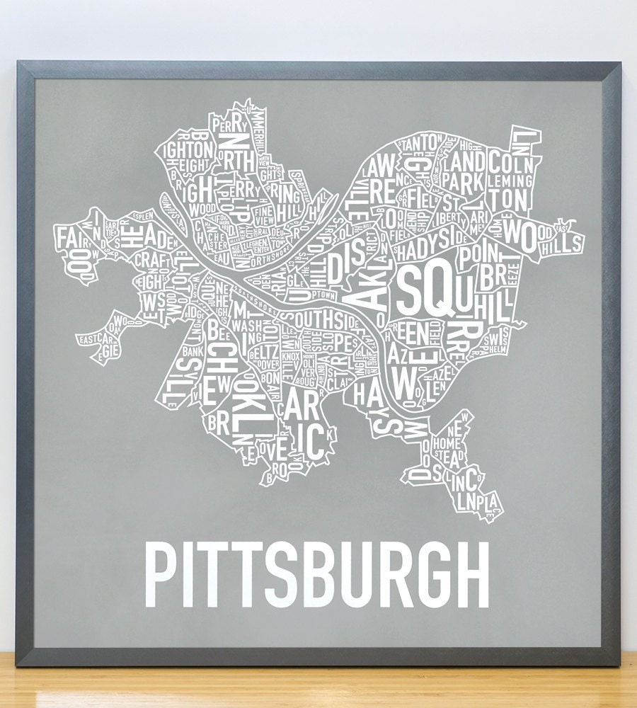 Pittsburgh Neighborhood Map Poster or Print Original Artist - Etsy