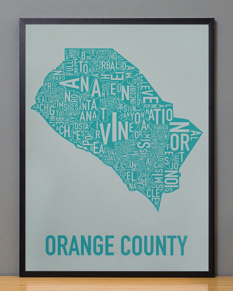 Orange County Map Print / Orange County Typographic Art / Orange County ...