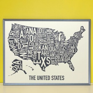 United States of America Typography State Map Poster or Print, Original ...