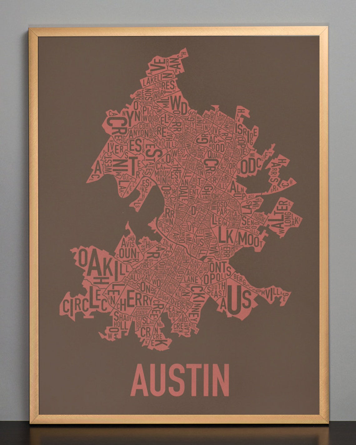 Austin Neighborhood Map Poster or Print Original Artist of - Etsy