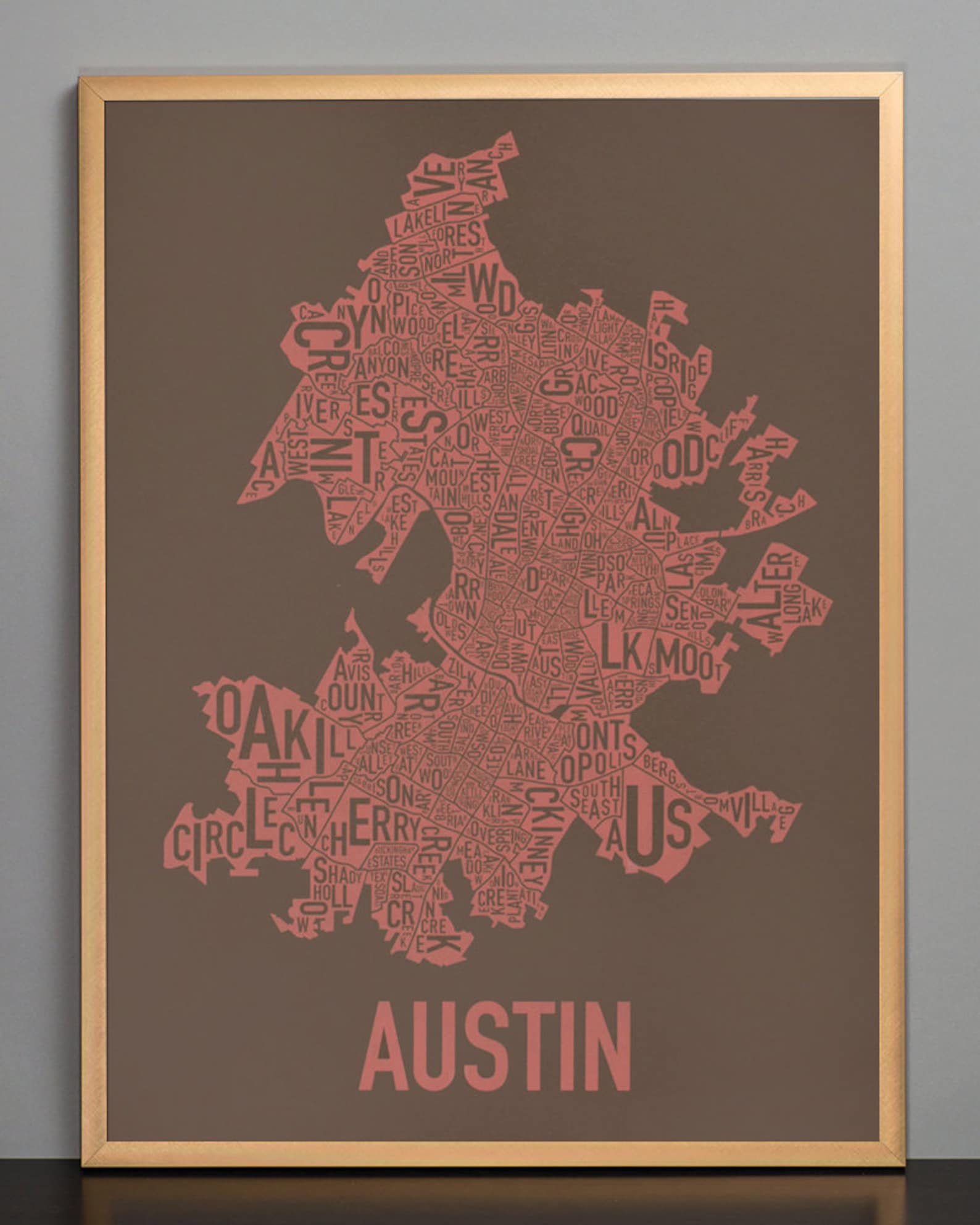 Austin Neighborhood Map Poster or Print, Original Artist of Type City ...