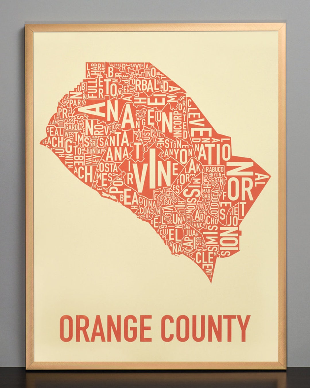 Orange County Map Print / Orange County Typographic Art / Orange County ...