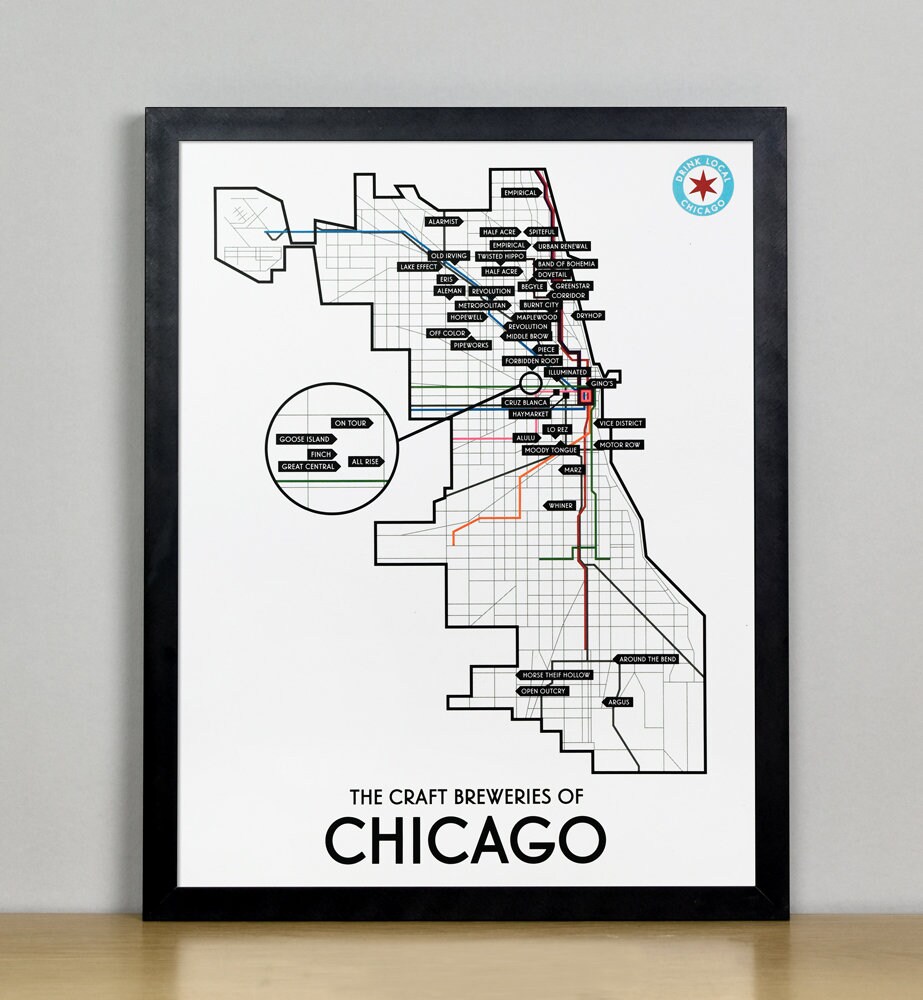 Chicago Craft Brewery Map Poster, 18 X 24 or 11 X 14 / Chicago Craft ...