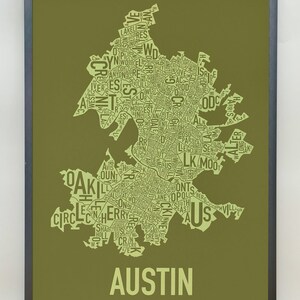 Austin Neighborhood Map Poster or Print, Original Artist of Type City ...