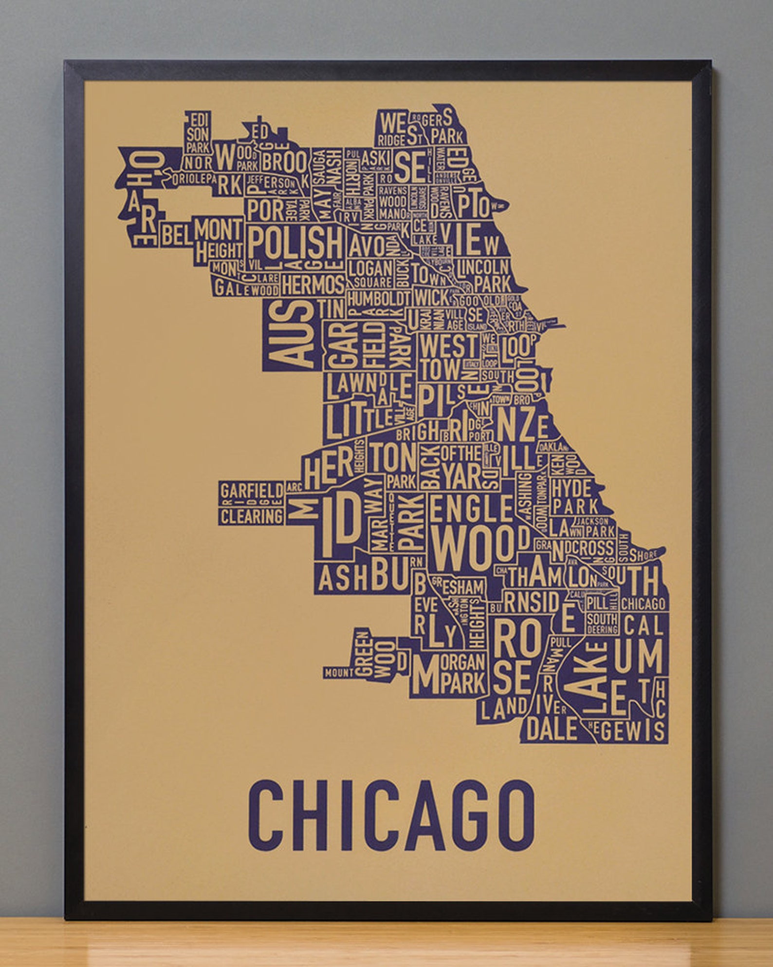 Chicago Neighborhood Map Screen Print, Original Chicago Typographic ...