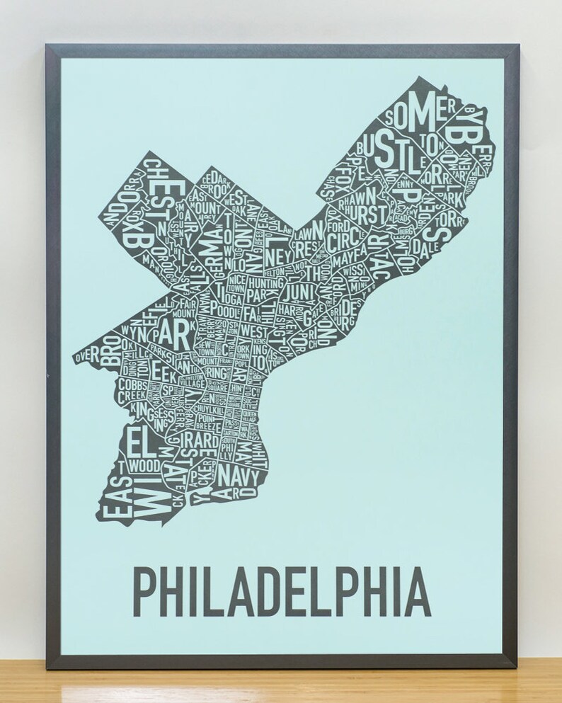 Philadelphia Neighborhood Map Poster or Print, Original Artist of Type ...