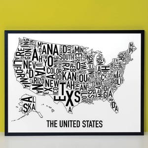 United States of America Typography State Map Poster or Print, Original ...