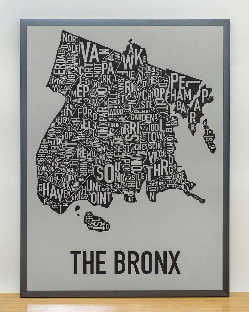 Bronx, New York Neighborhood Map Poster or Print, Original Artist of ...