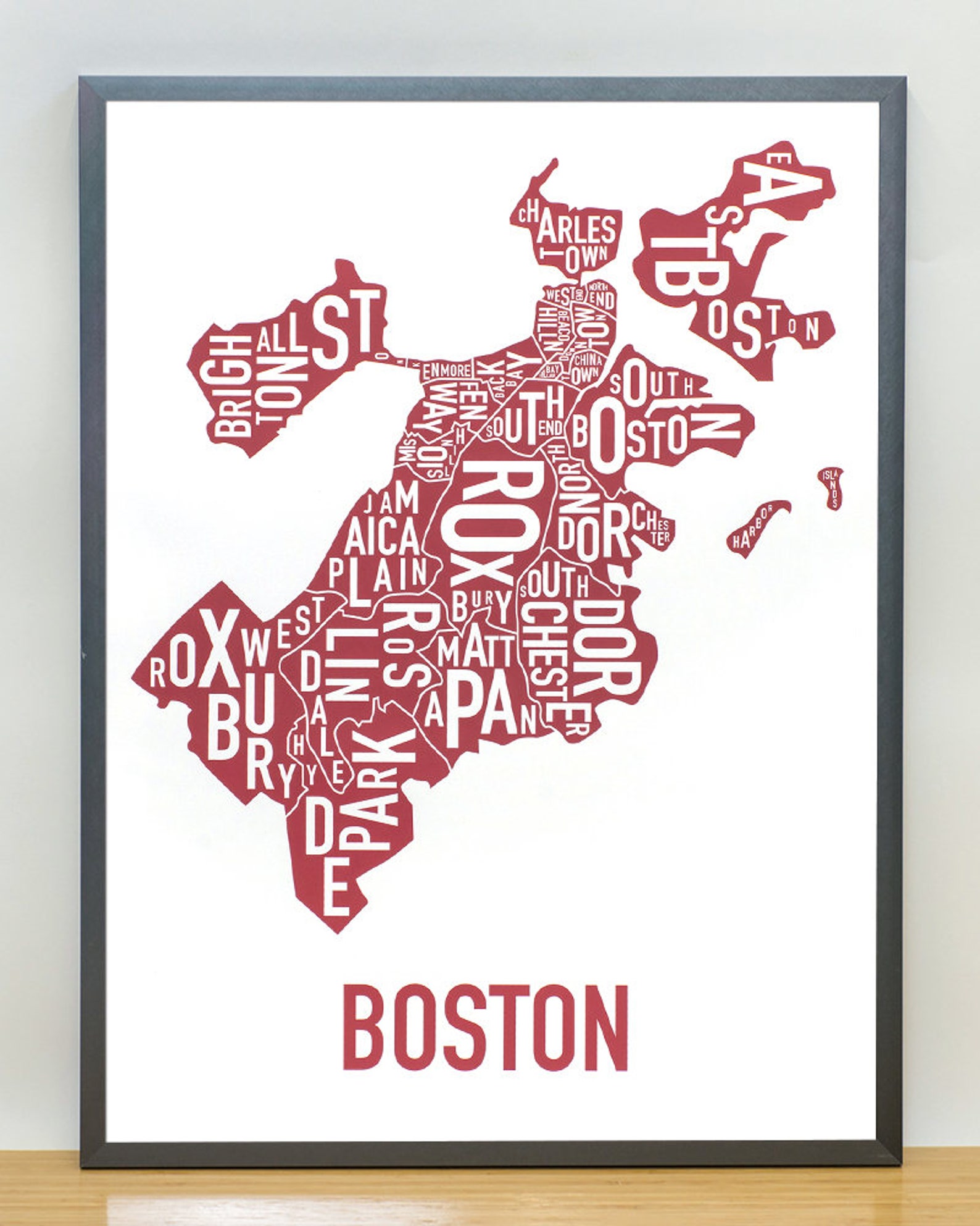 Boston Typography Neighborhood Map Poster, Original Artist of Type Map ...
