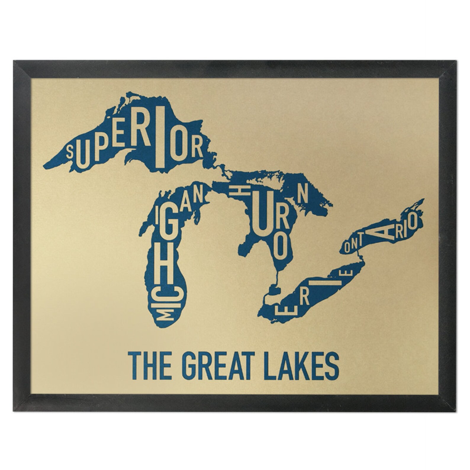 Great Lakes Typography Map Poster, Print or Letterpress, Original ...