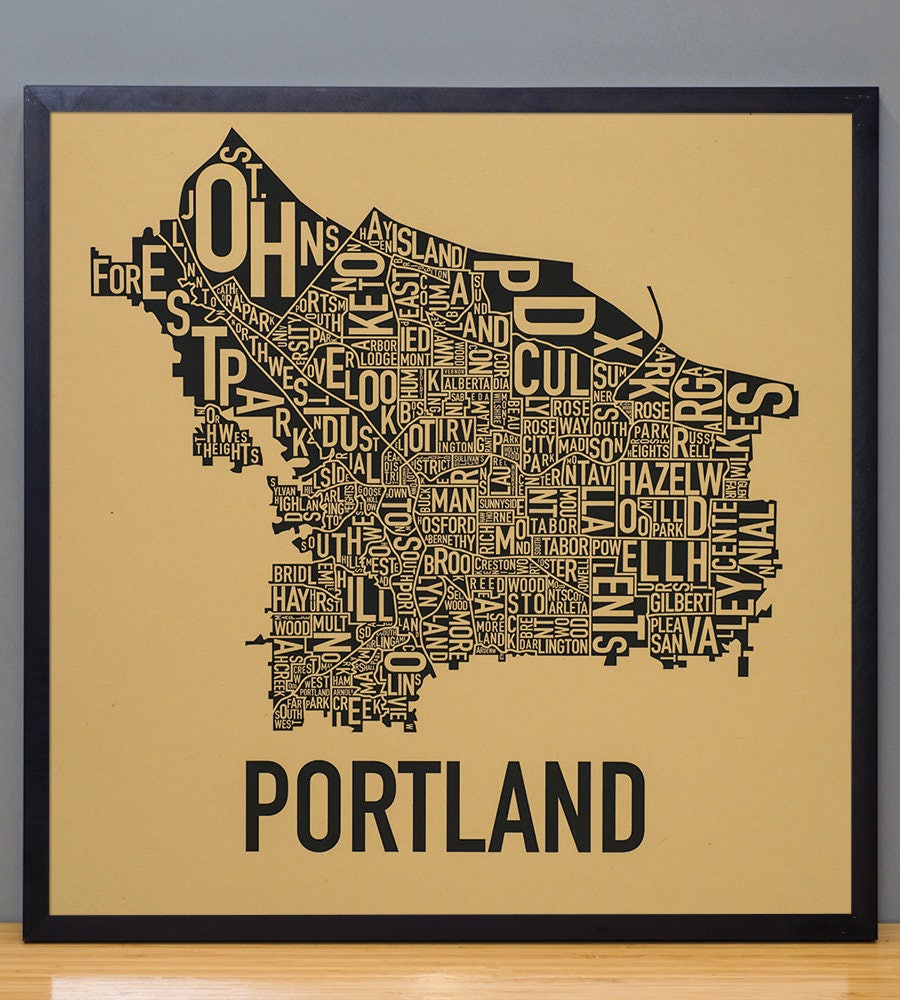 Portland Neighborhood Map Poster or Print / Portland Housewarming Gift ...
