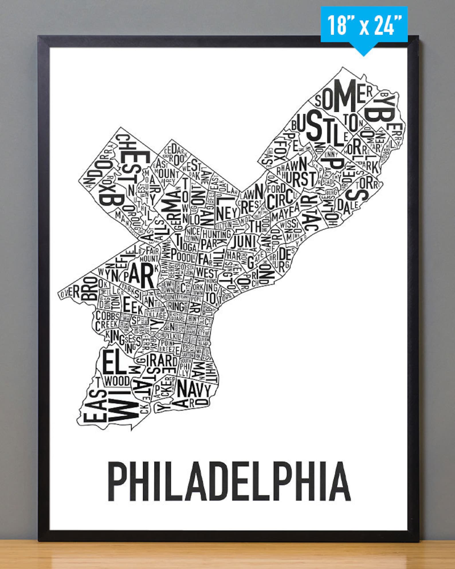 Philadelphia Neighborhood Map Poster or Print, Original Artist of Type ...