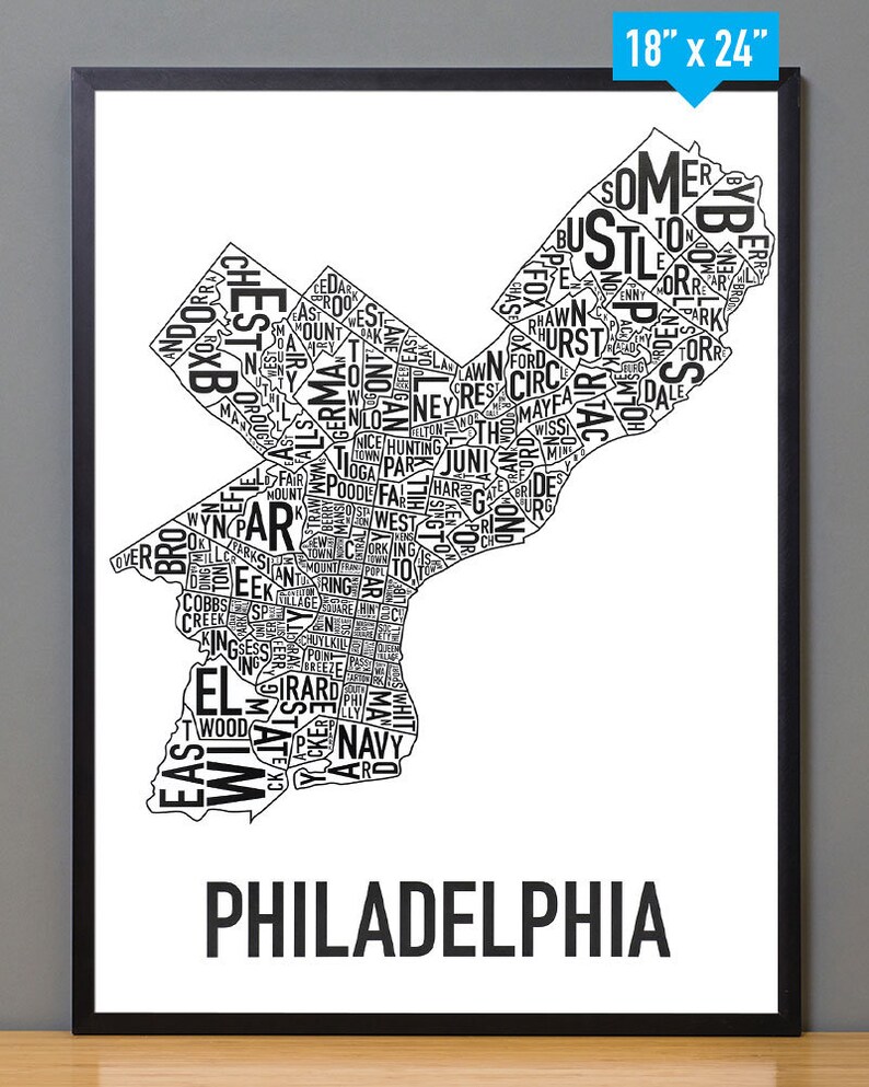 Philadelphia Neighborhood Map Poster or Print, Original Artist of Type ...