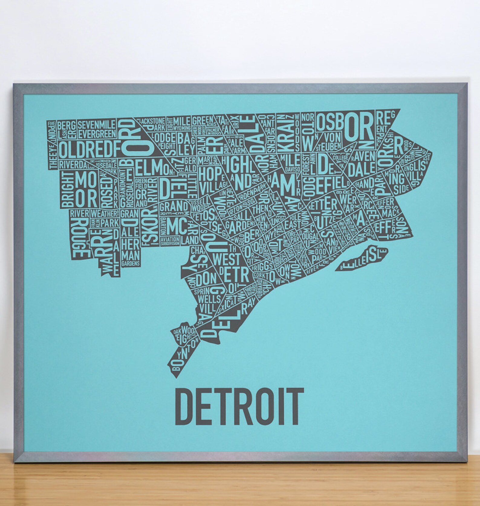 Detroit Neighborhood Map Poster or Print, Original Artist of Type City ...
