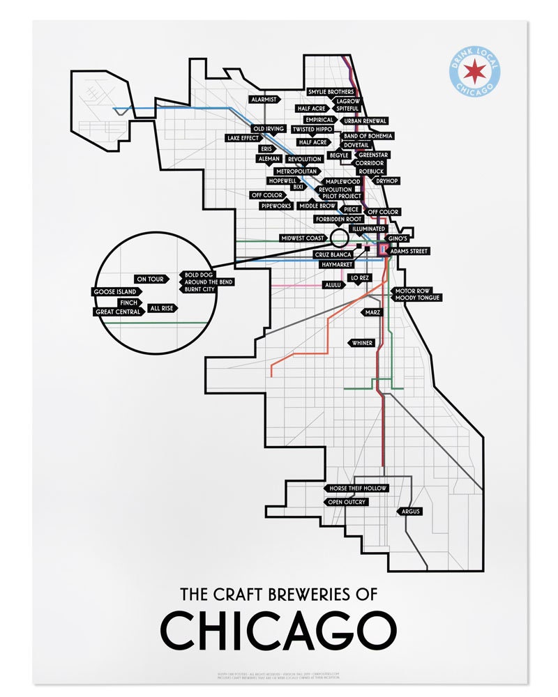 Chicago Craft Brewery Map Poster, 18 X 24 or 11 X 14 / Chicago Craft ...