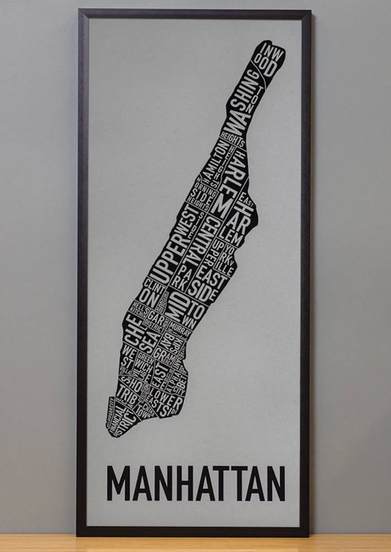Manhattan Neighborhood Map Poster or Print, Original New York City Type ...