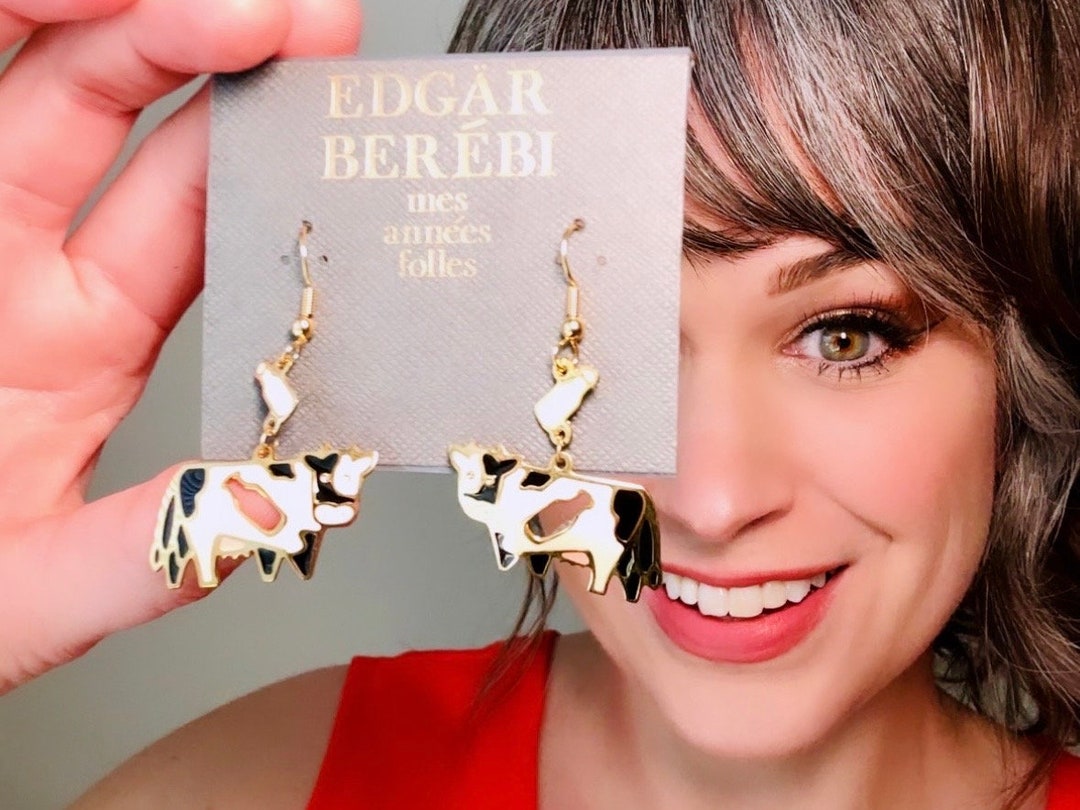 Vintage Berebi Cow Earrings, Adorable Cow and Milk Bottle Earrings, Fun ...