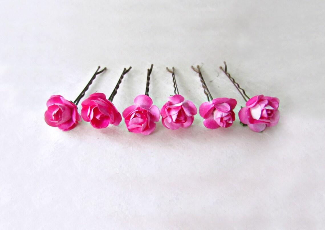Rose Hair Pins Hot Pink Hair Clips Paper Rose Bobby Pins | Etsy