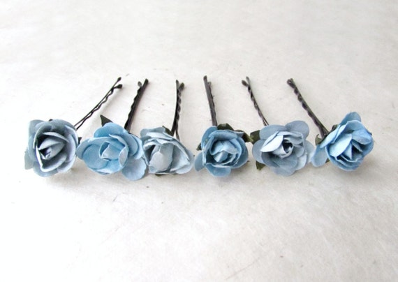 Blue Flower Hair Pin Light Blue Rose Bridal Bobby Pins Paper | Etsy