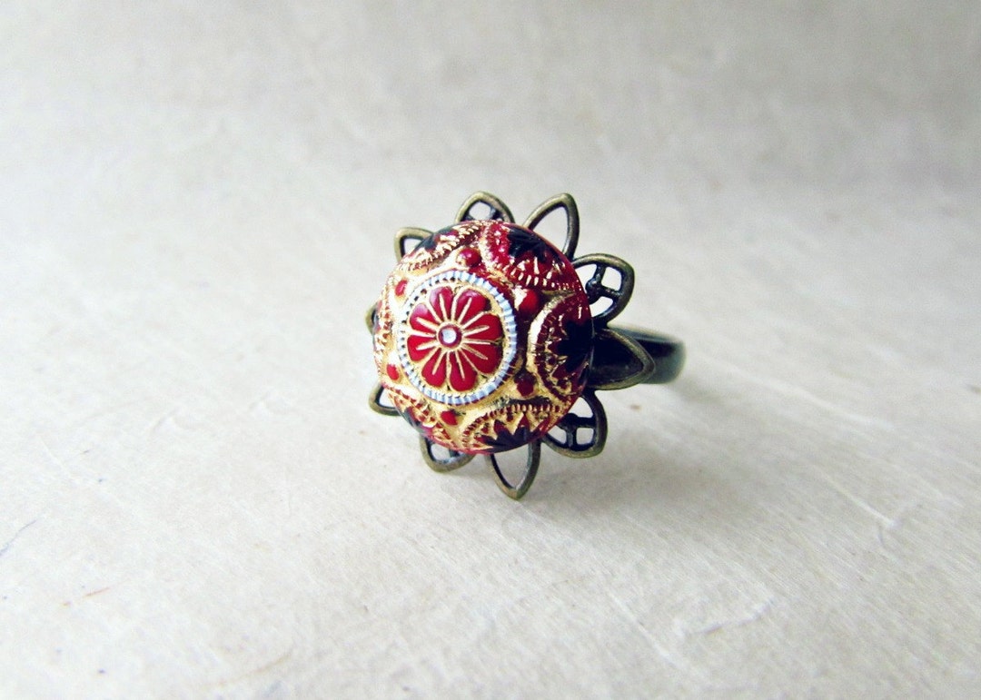 Queen Rhaenyra Valyrian Ring, Vintage Mosaic Ring, Red Gold Etched Ring ...