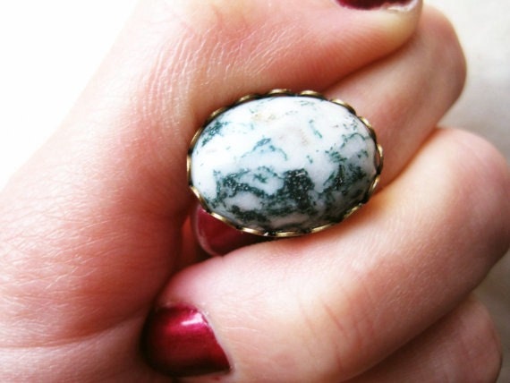 Green Gemstone Ring Tree Agate Ring Natural Stone Ring - Etsy
