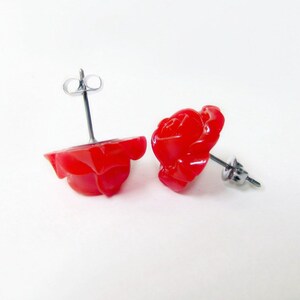 Red Rose Earrings, Rose Stud Earring, Big Flower Earrings, Red Rosebud Flower Stud Earrings ...