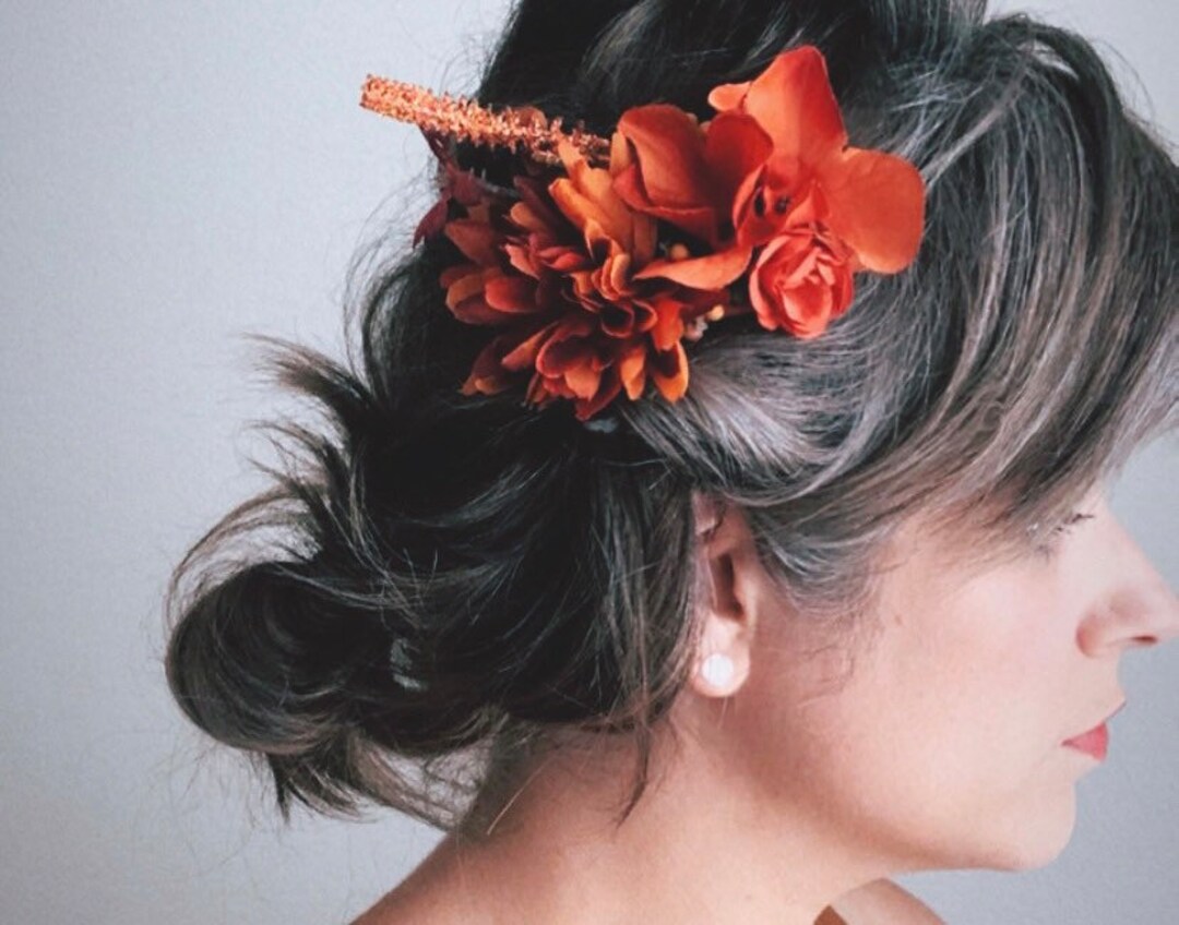 Fall Floral Hair Comb, Autumn Bridal Hair Comb, Wedding Hair, Burnt ...