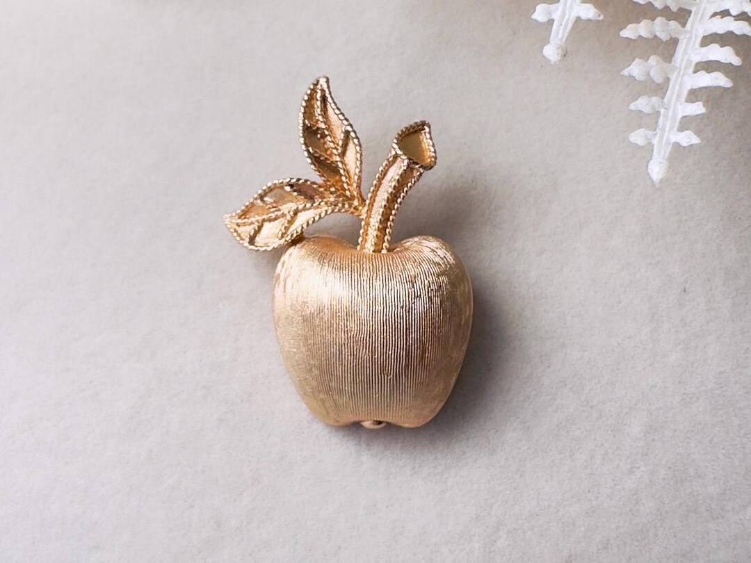 Gold Apple Brooch, 70s Vintage Gilded Apple Pin, Small Brushed Gold ...