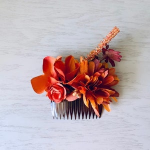 Fall Floral Hair Comb, Autumn Bridal Hair Comb, Wedding Hair, Burnt ...