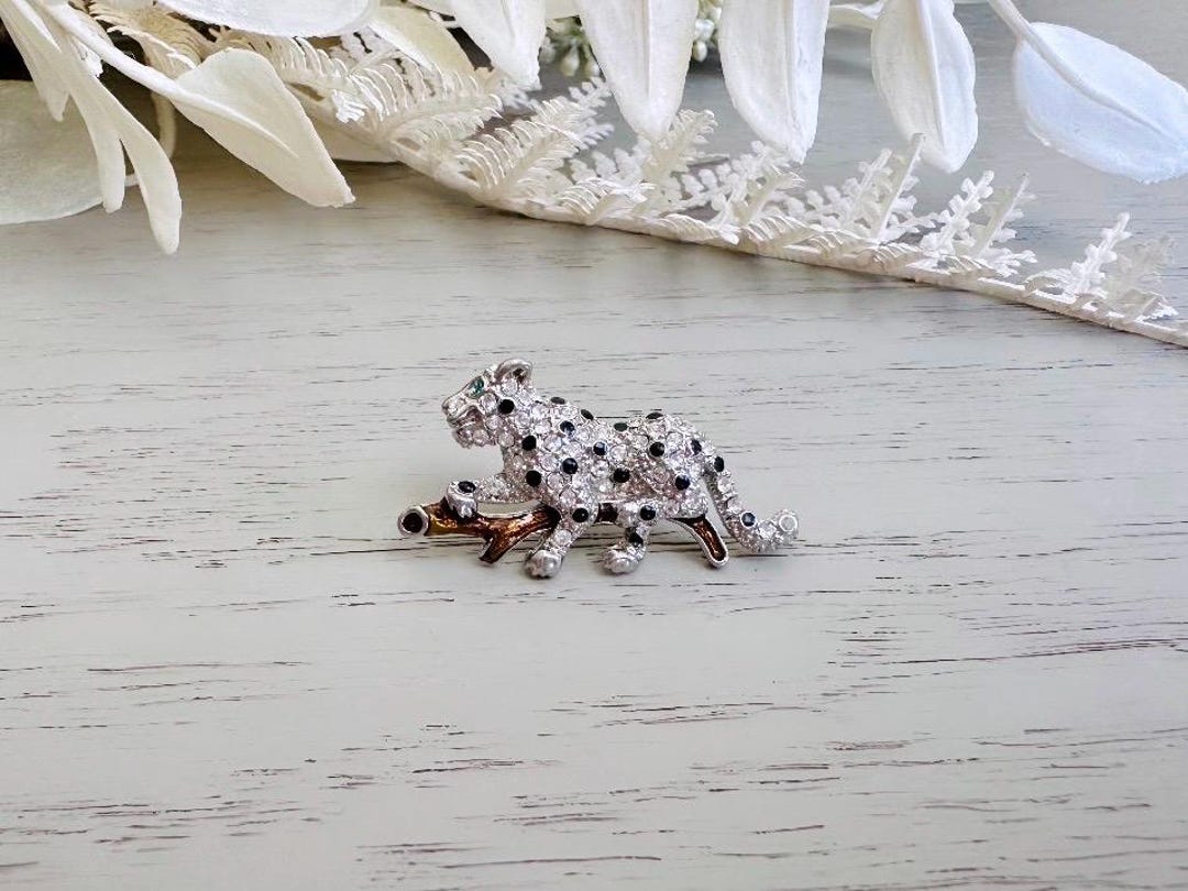 Vintage Leopard Pin, Sparkling Vintage Animal Brooch, 1980s Vintage ...