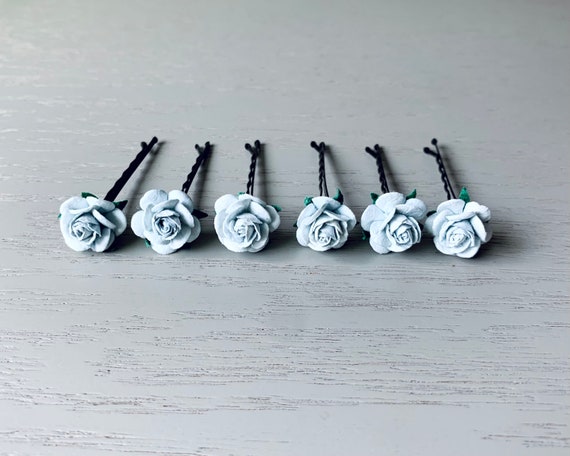 Grey Rose Hair Pins Set of 6 Paper Flower Bobby Pins in Soft - Etsy