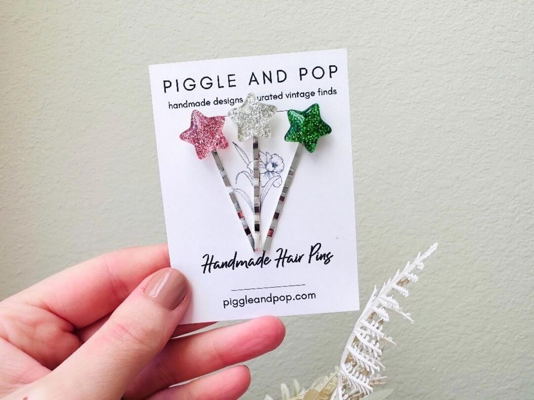 Wicked Inspired Hair Pin Set, Glitter Star Bobby Pins in Green Pink and ...
