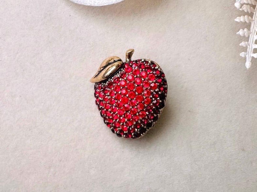 Red Apple Brooch, Vintage Pave Crystal Rhinestone Monet Pin, Designer ...