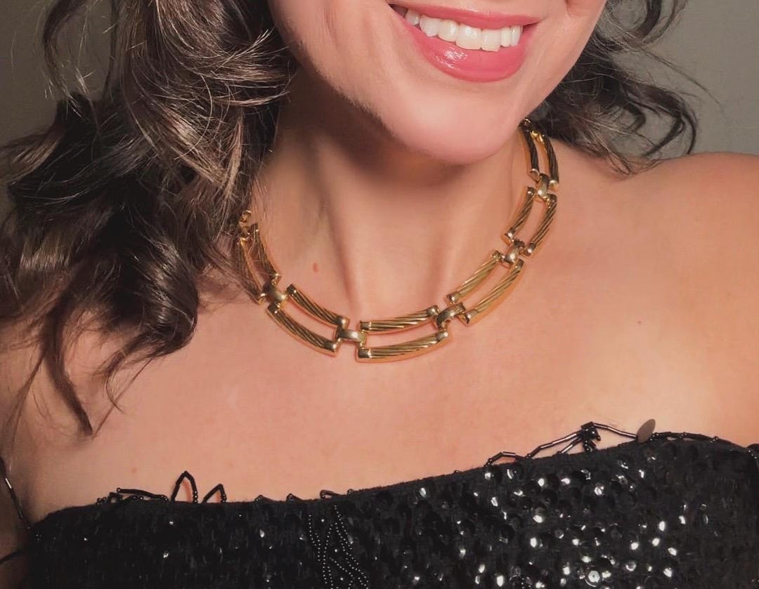 Chunky Gold Chain Necklace, Vintage Rope Link Statement Necklace ...