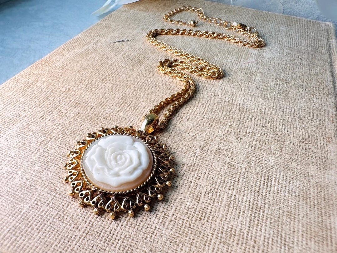 Wuthering Heights Vintage Rose Necklace, Gold Filigree Rose Pendant ...